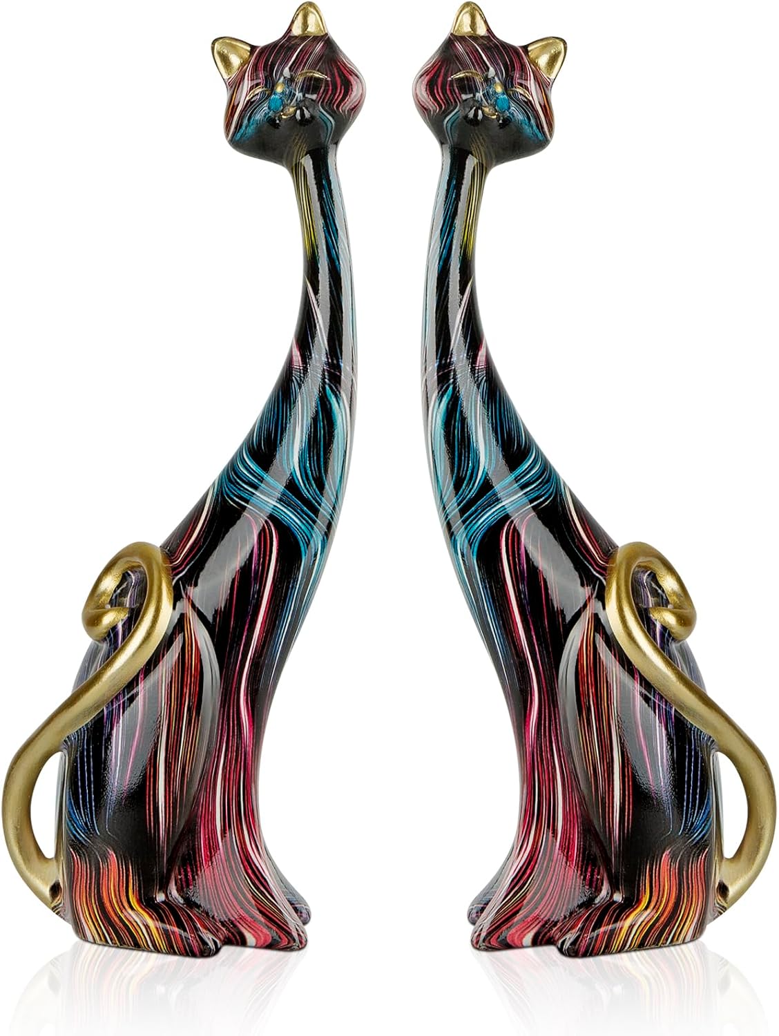 Amazon.com: masteymoh 2 Colorful Cat Statue,Creative Graffiti Art ...