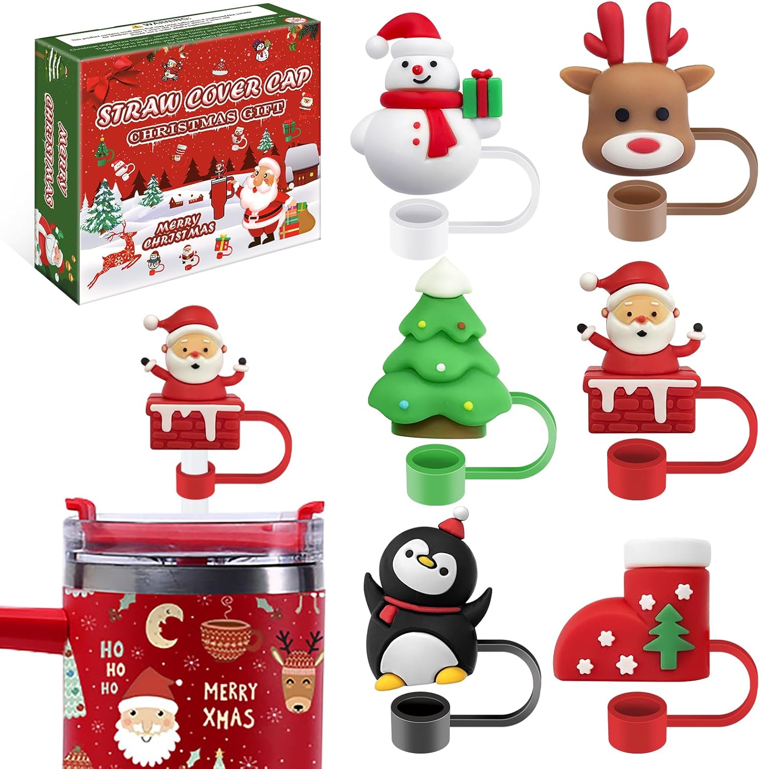 Amazon.com: 6Pcs Christmas Straw Covers Cap for Stanley Cup, 10mm ...