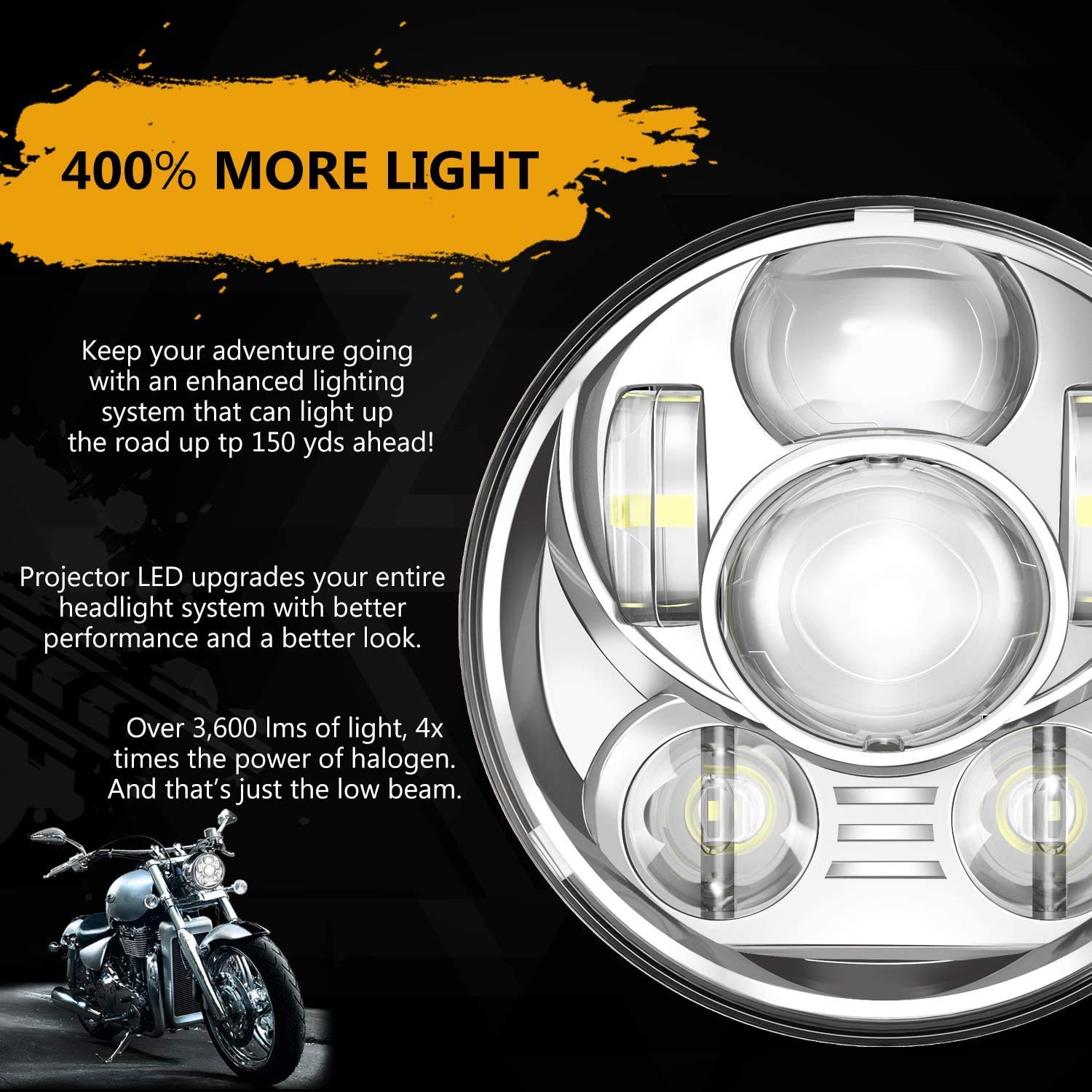 SUNPIE 5-3/4 5.75 inch Silver Aluminum Metal Head light Compatible with ...