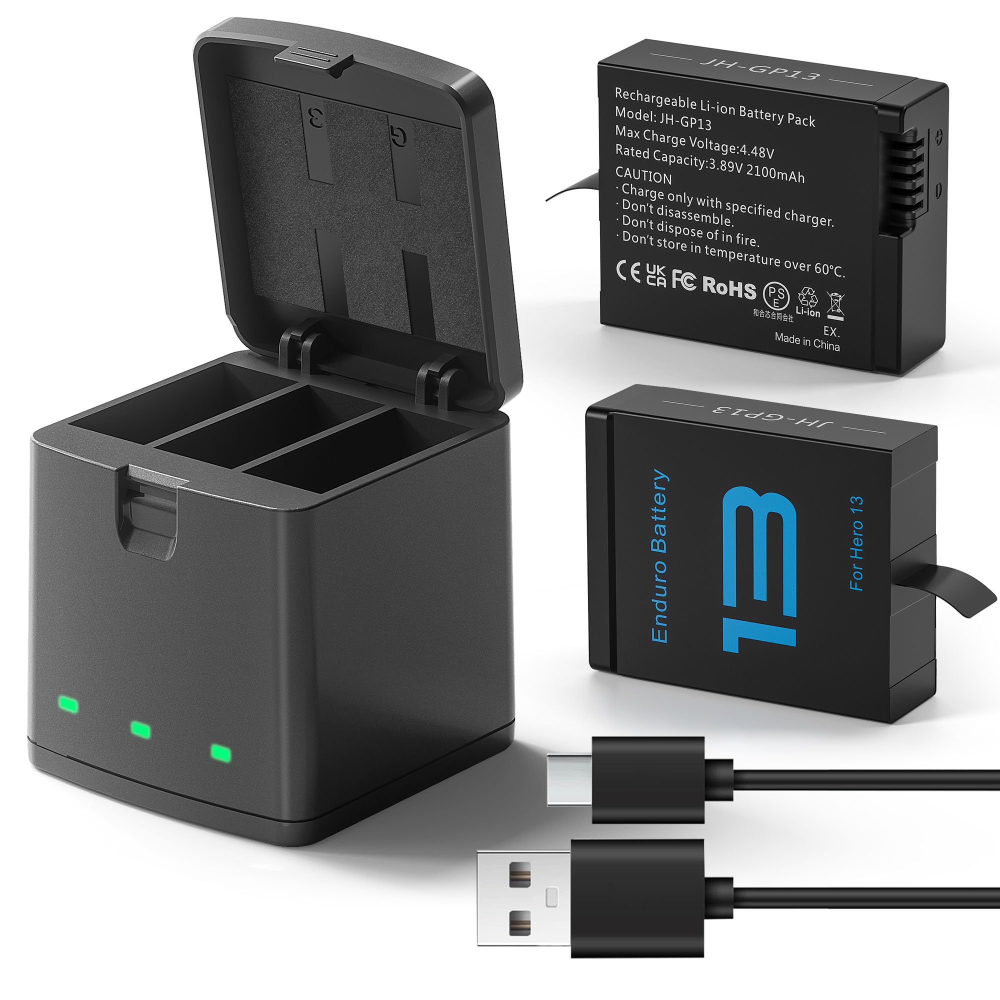 Amazon.com: 2-Pack 2100mAh Replacement Batteries for GoPro HERO13 Black ...