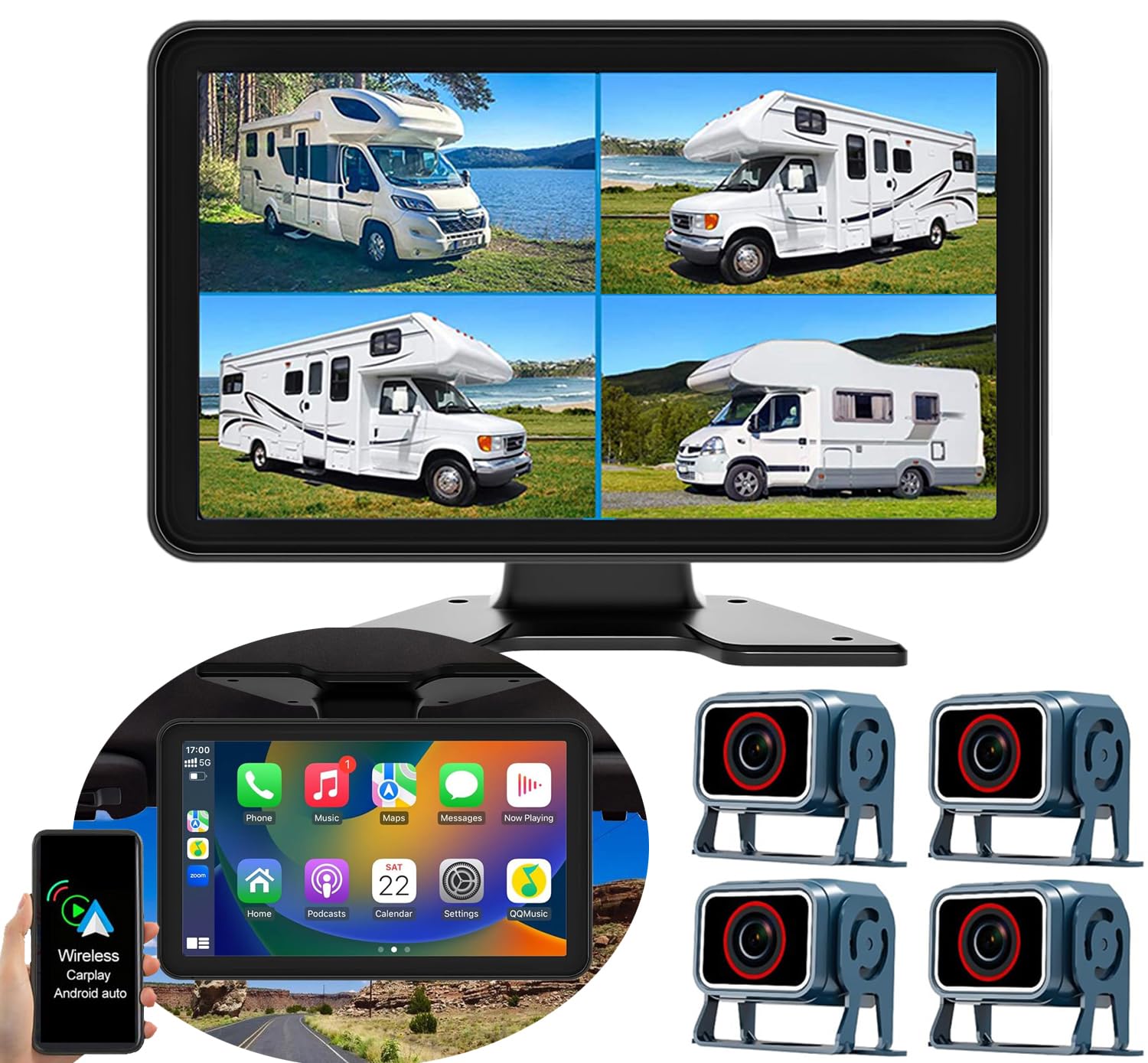 Amazon.com: 10.1'' Touch Screen 4CH 1080P Car Dash Cam DVR Backup ...