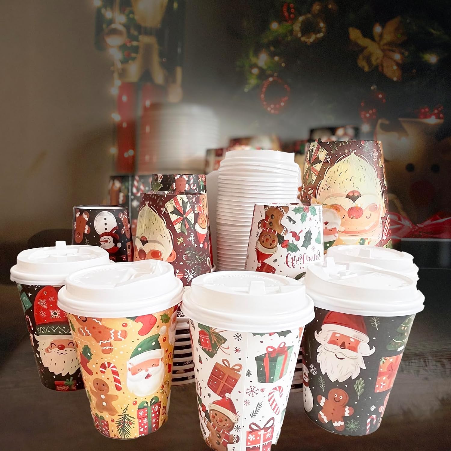 Amazon.com: Christmas Disposable Coffee Cups with Lids, 12oz, Snowman ...