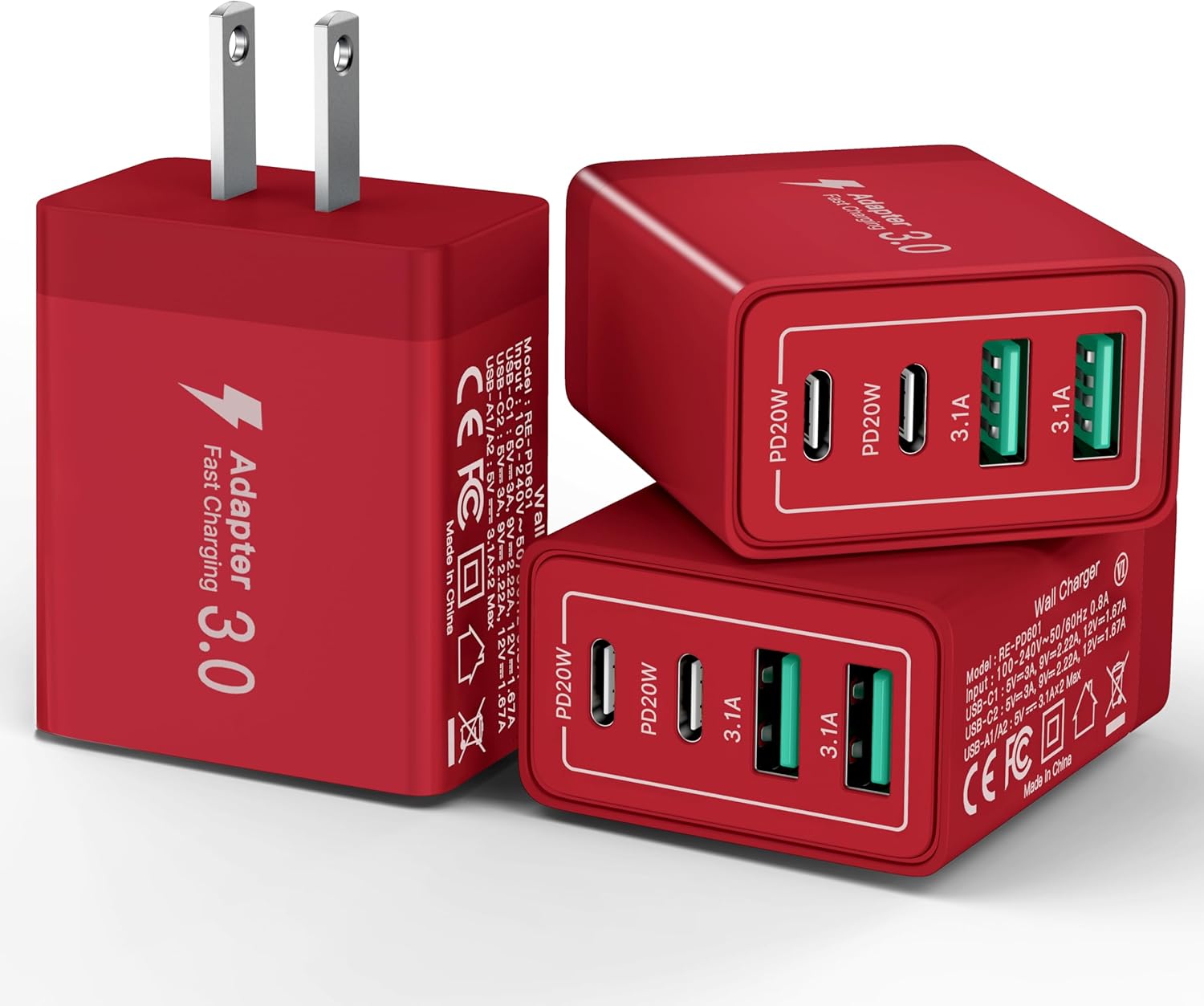 Amazon.com: [3-Pack] USB Charger Fast Charging Block 40W Type C ...