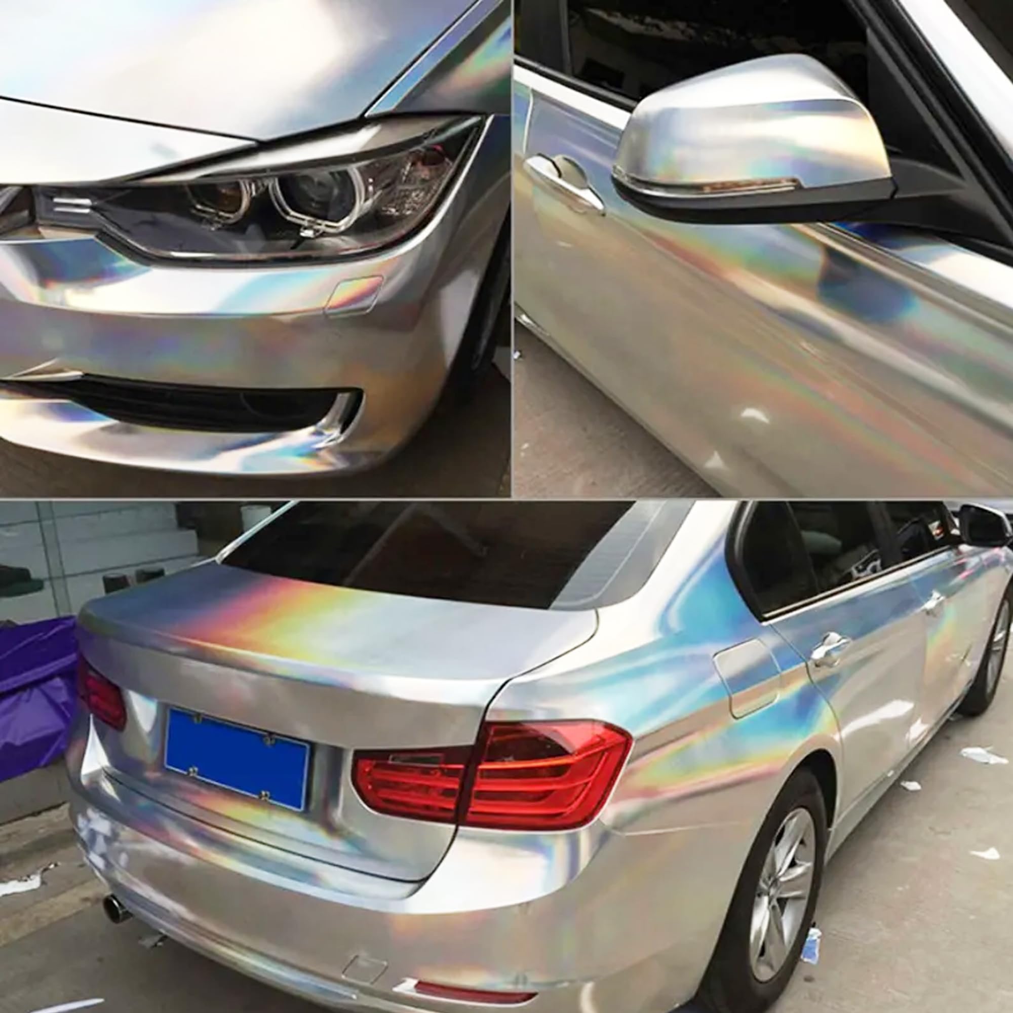 Snapklik.com : Holographic Laser Silver Vinyl Wrap, Chrome Metallic Car ...