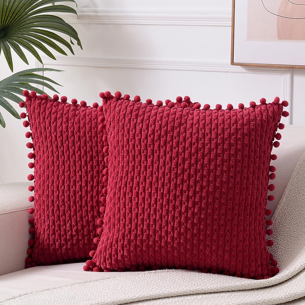 Amazon.com: Fancy Homi Set of 2 Wine Red Decorative Throw Pillow Covers ...