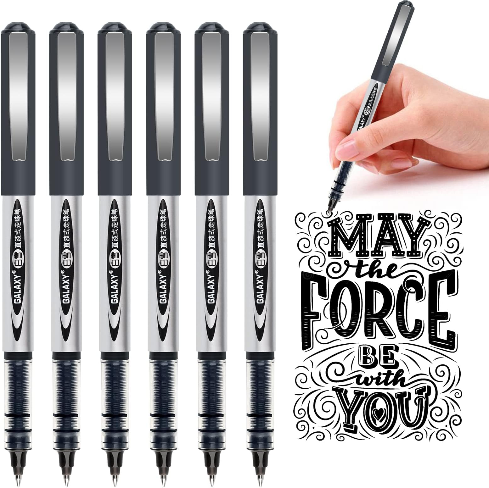 Gelanty Rollerball Pens, 6pcs Black Liquid Ink Ballpoint Gel Quick ...