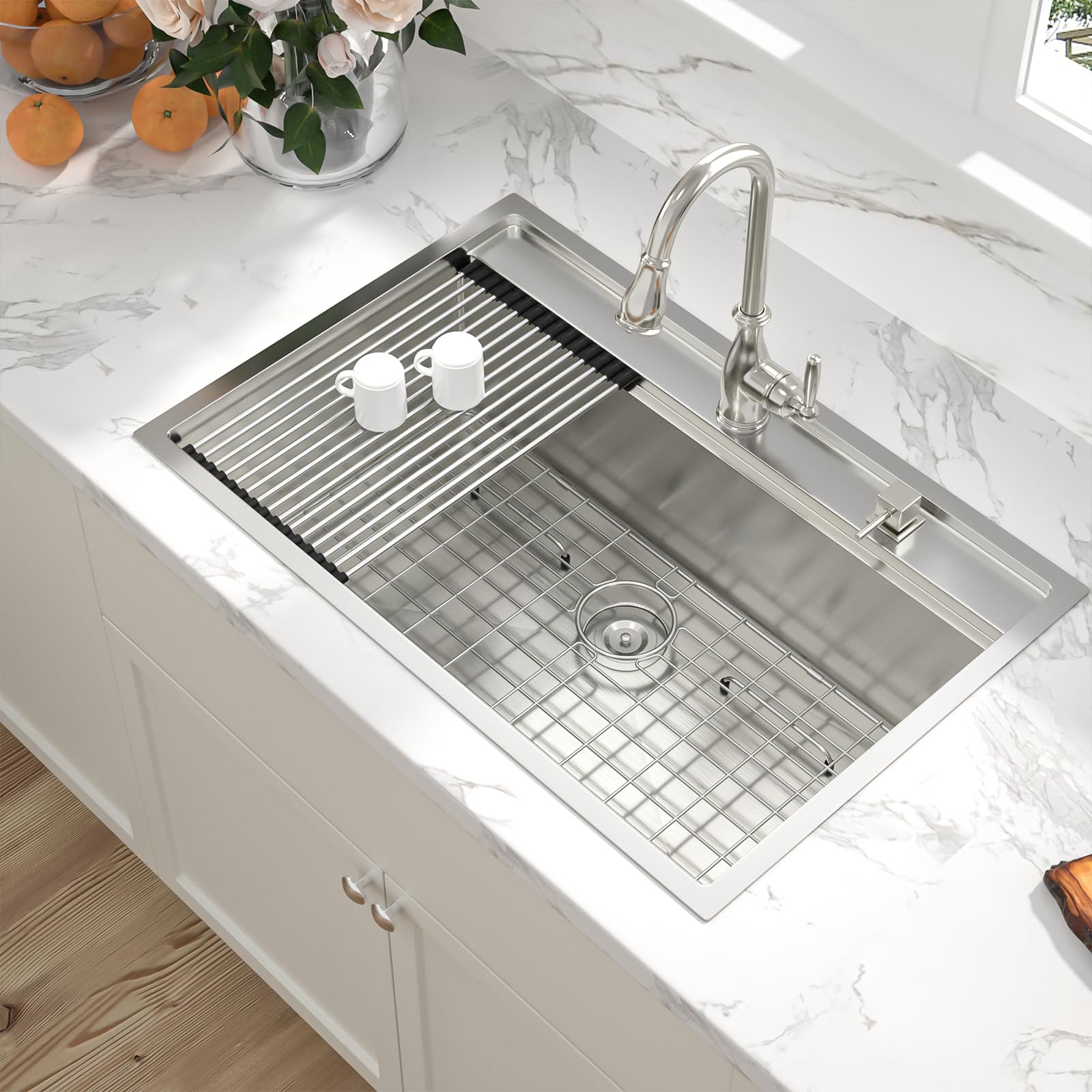 33 Drop In Kitchen Sink - Sarlai 33"x 22" Topmount Kitchen Sinks Ledge ...