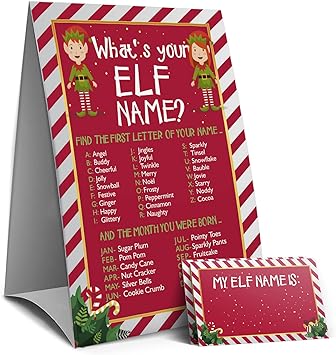 Amazon.com: Christmas Games Sign - What's Your Elf Name Game, Christmas ...