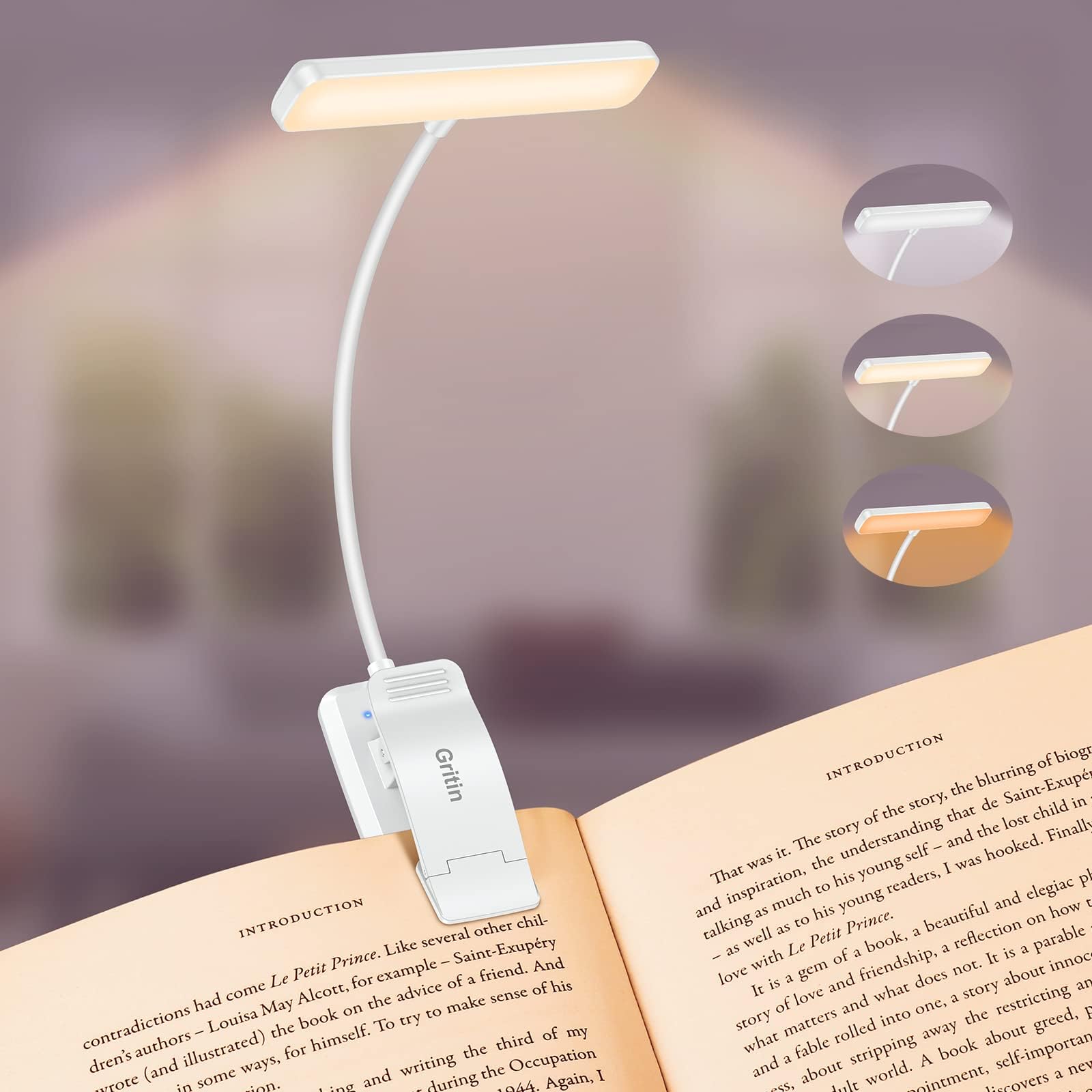 Gritin Lampe de Lecture 19 LED, Liseuse Lampe Clip Rechargeable ...