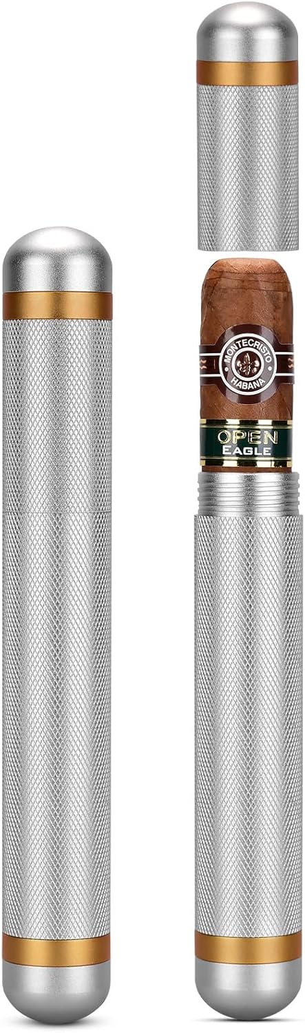 Aluminum Cigar Case Tube Portable Stainless Steel Elegant Travel Single ...
