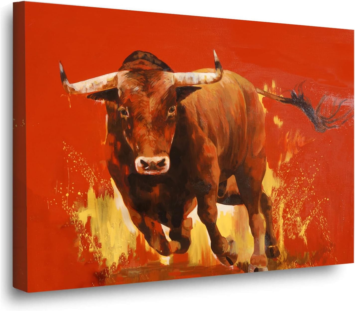 Amazon.com: XOTXAJML Canvas Wall Art Running Bull on Red Background ...