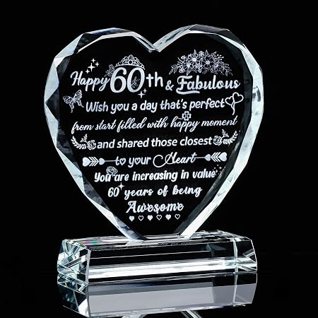 Amazon.com : 60th Birthday Gifts for Women, Glass Cross Stand Engraved ...