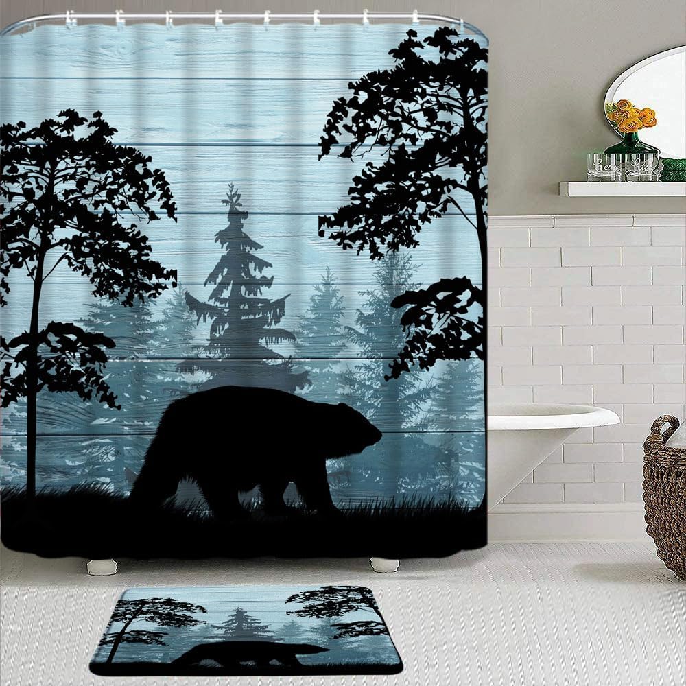 Amazon.com: 2 Pcs Rustic Bear Shower Curtain Sets,Cabin Wild Animal ...