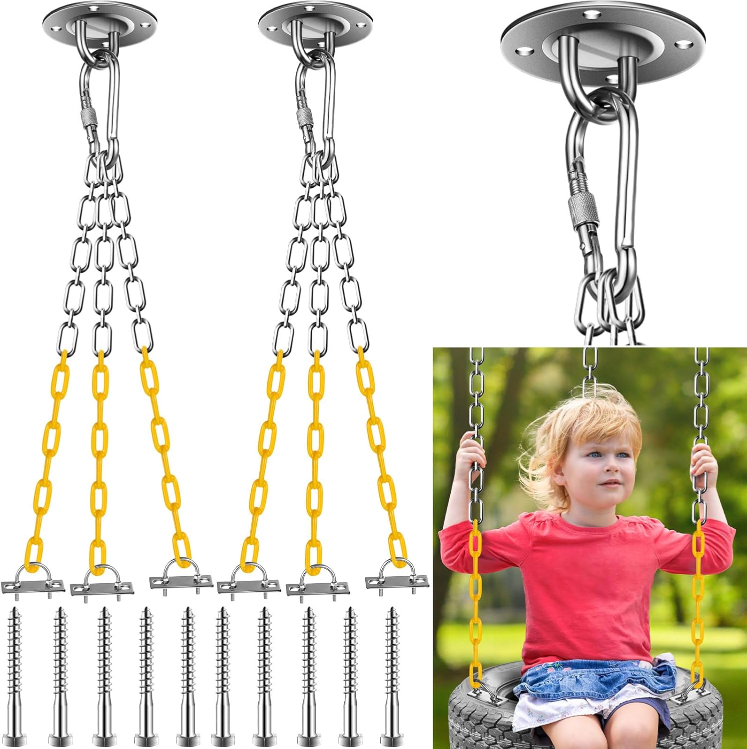 Amazon.com: Yaocom 2 Set Tire Swing Kit Attach Tire to Swing Set Heavy ...