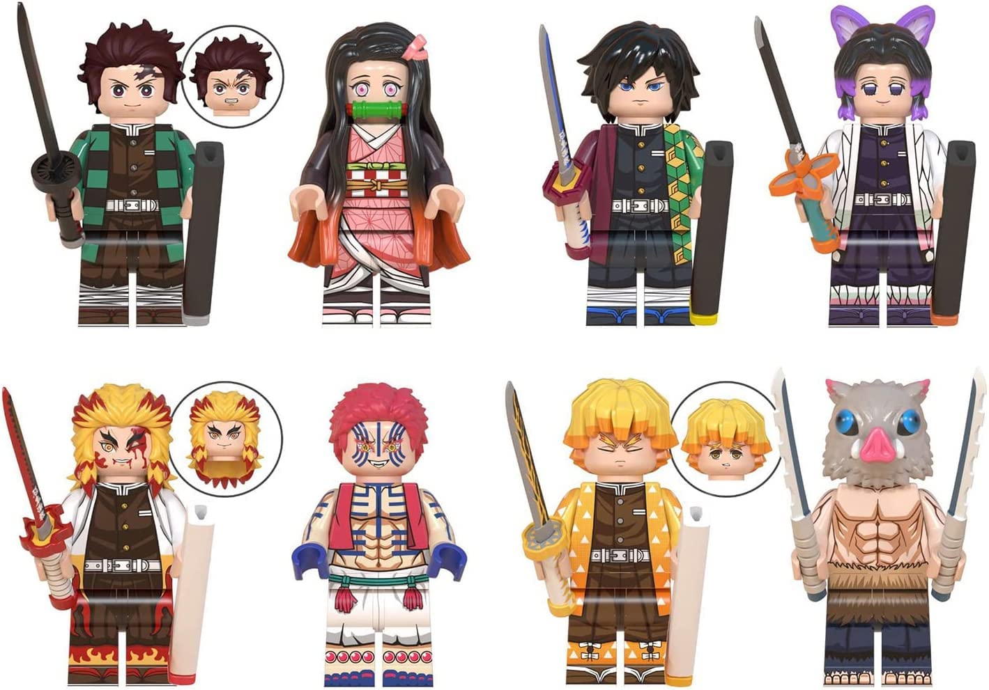 Aiyiluowo Demon Slayer Anime Building Blocks 8pcs Characters Of Tanjiro ...