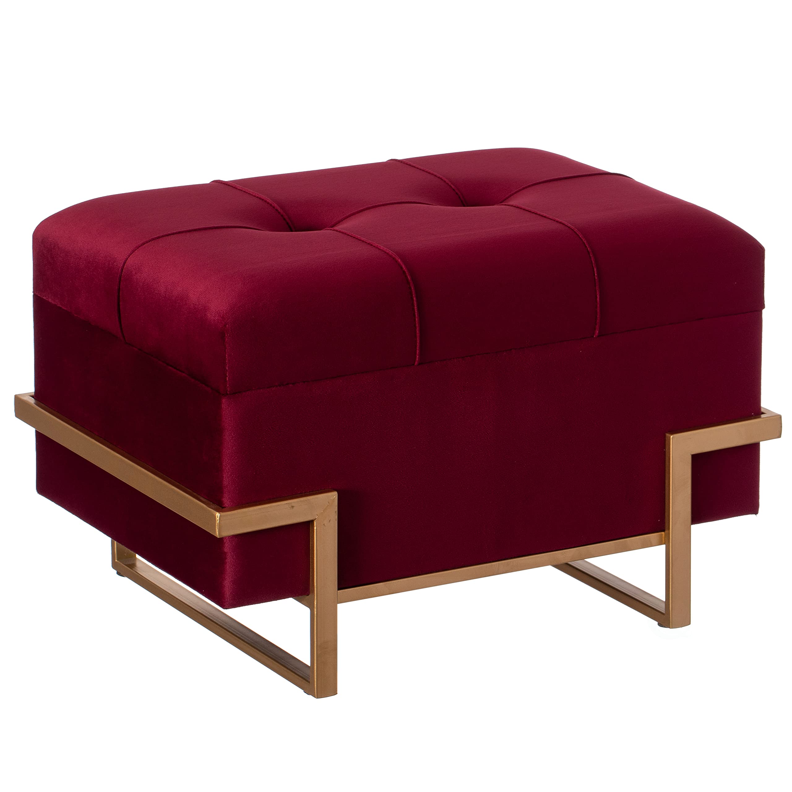 Rectangle Velvet Storage Ottoman Stool Box with Abstract Golden Legs ...