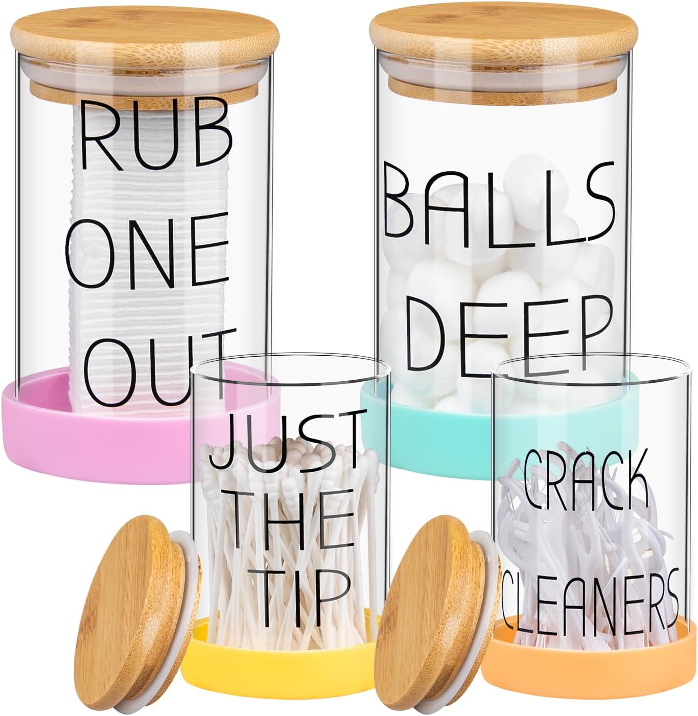 Amazon.com: Glass Bathroom Jars Qtip Holder - Apothecary Jars with ...