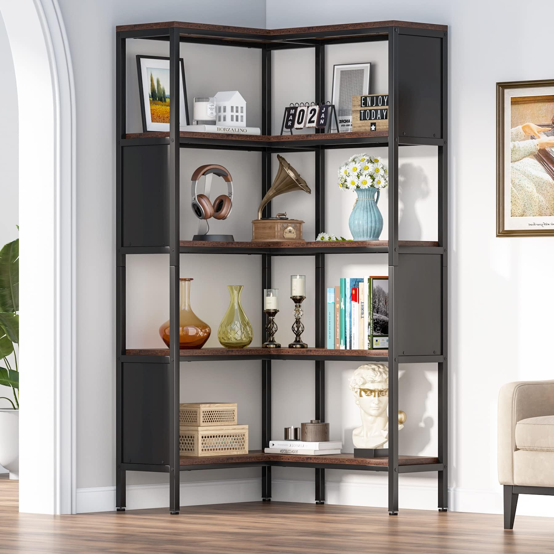 Amazon.com: Tribesigns 5-Shelf Corner Bookshelf, Industrial 5-Tier L ...