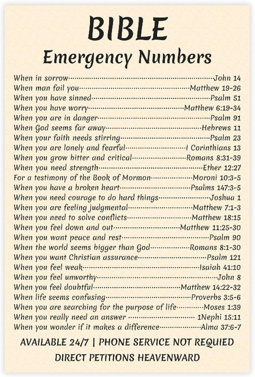 Amazon.com: Bible Emergency Numbers - Christian Wall Decor Print, This ...