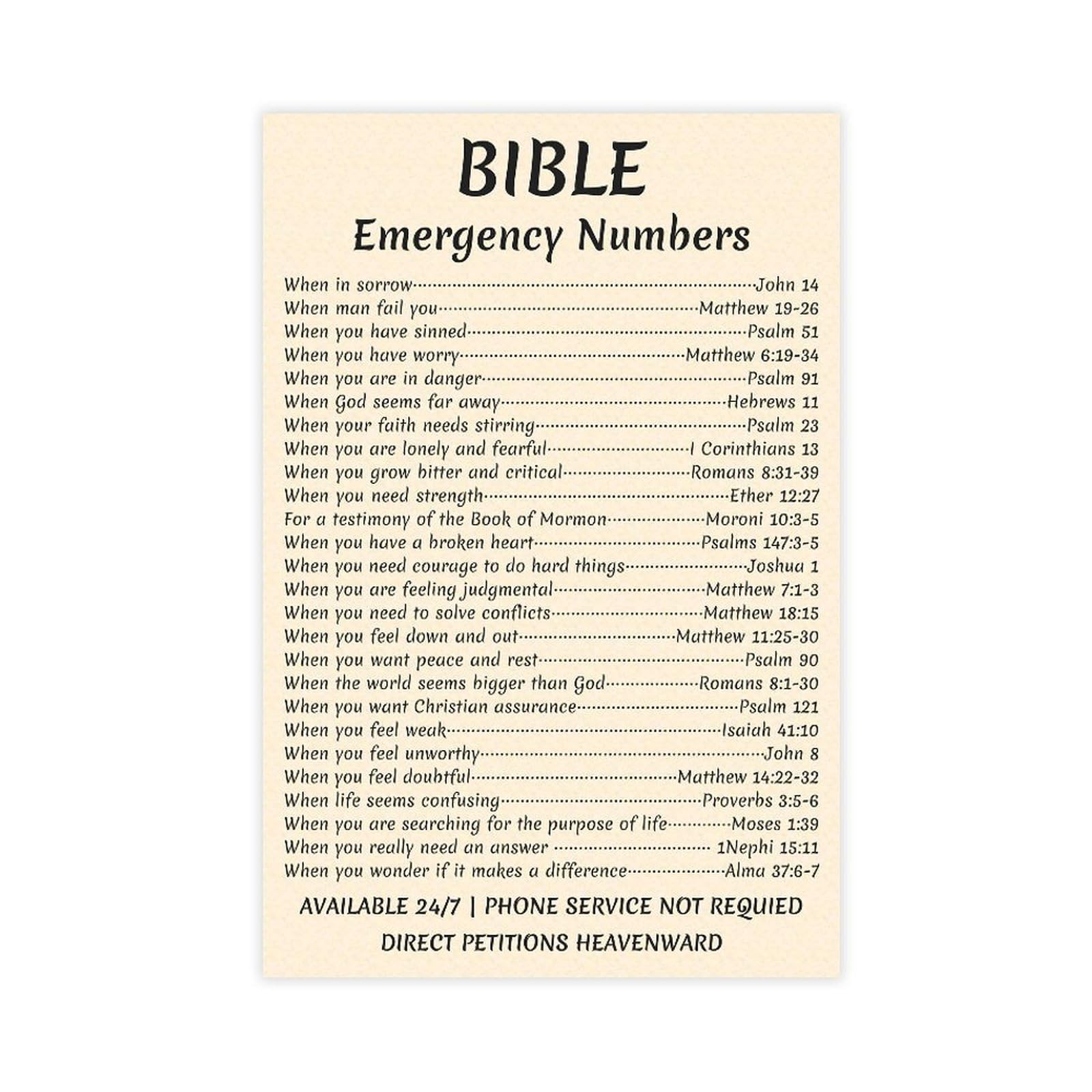 Amazon.com: Bible Emergency Numbers - Christian Wall Decor Print, This ...