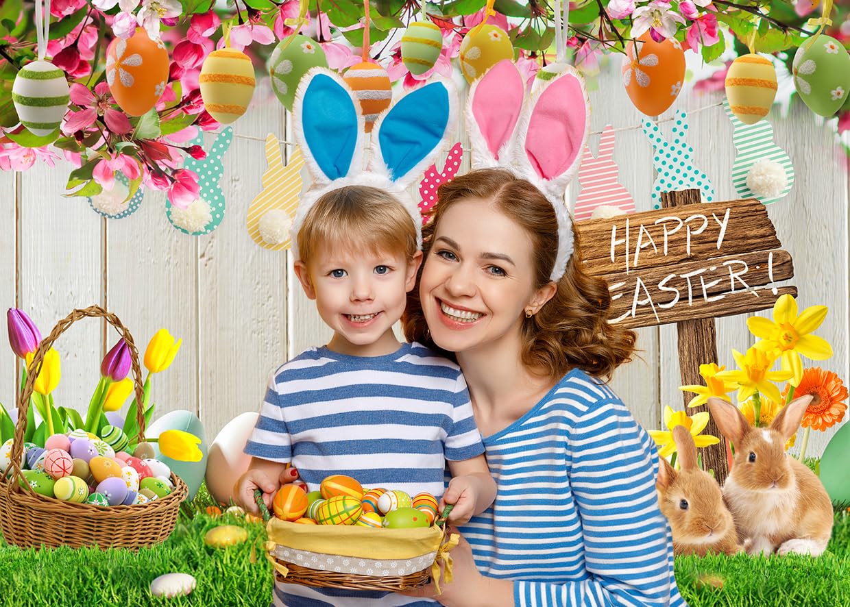 WOLADA 10x8FT Easter Backdrop Easter Spring Backdrop Easter Bunny Backdrop Easter Eggs Backdrops ...