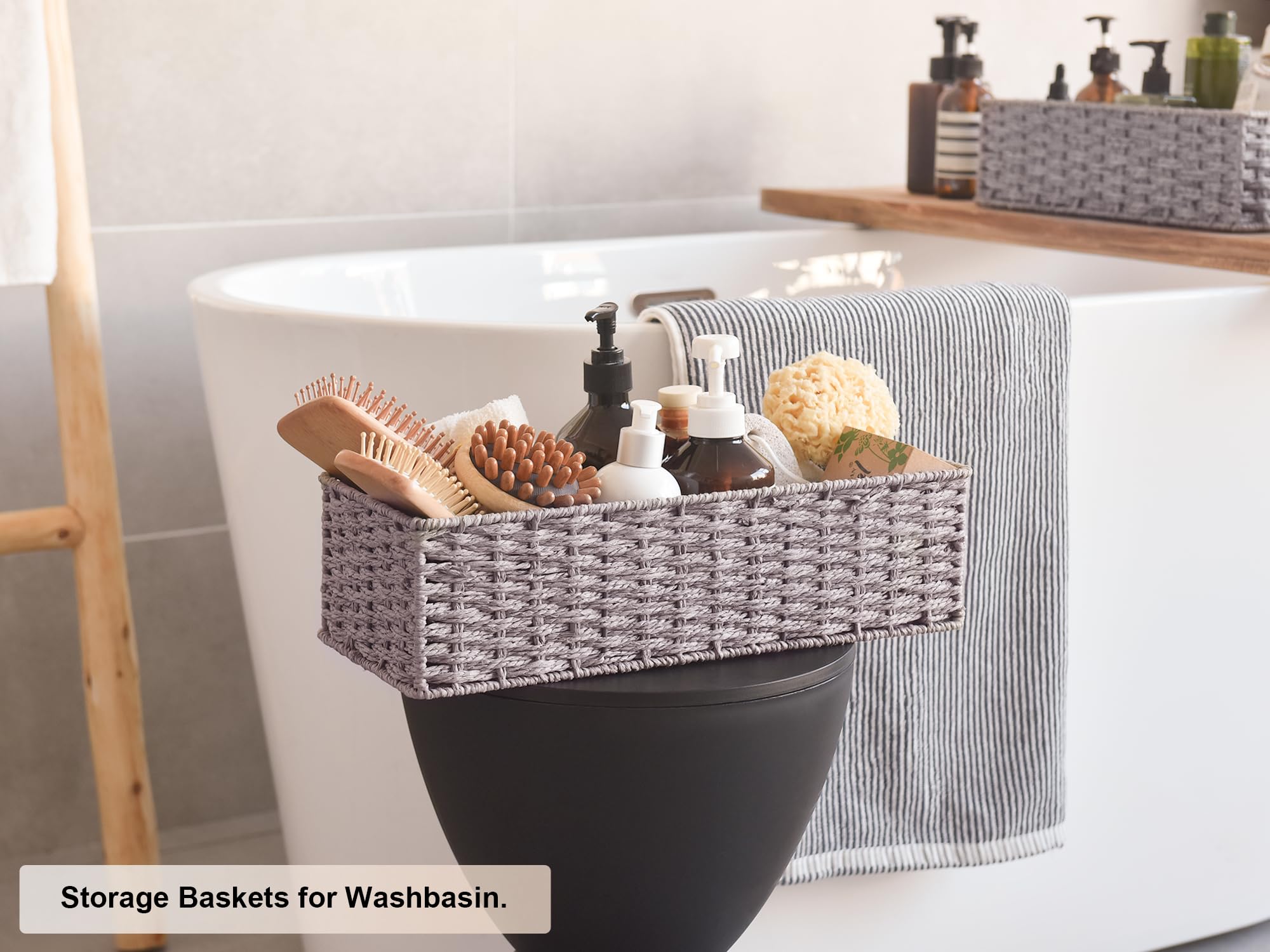 Snapklik.com : StorageWorks Round Paper Rope Toilet Tank Topper Basket