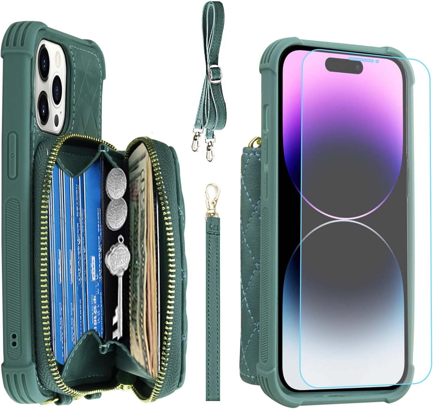 Amazon.com: MONASAY Zipper Wallet Case Fit for iPhone 14 Pro, 6.1in ...