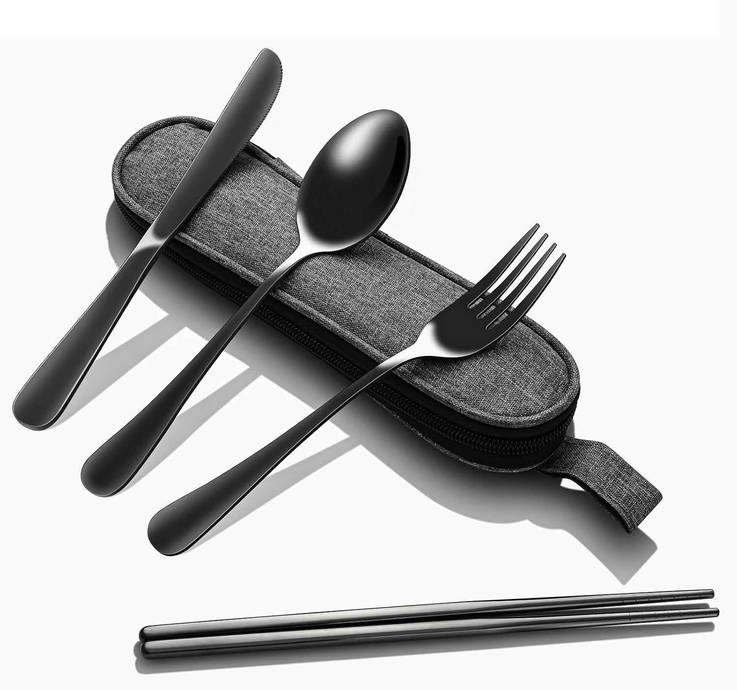 Amazon.com | Portable Stainless Steel Flatware Set, Black 5-Piece ...