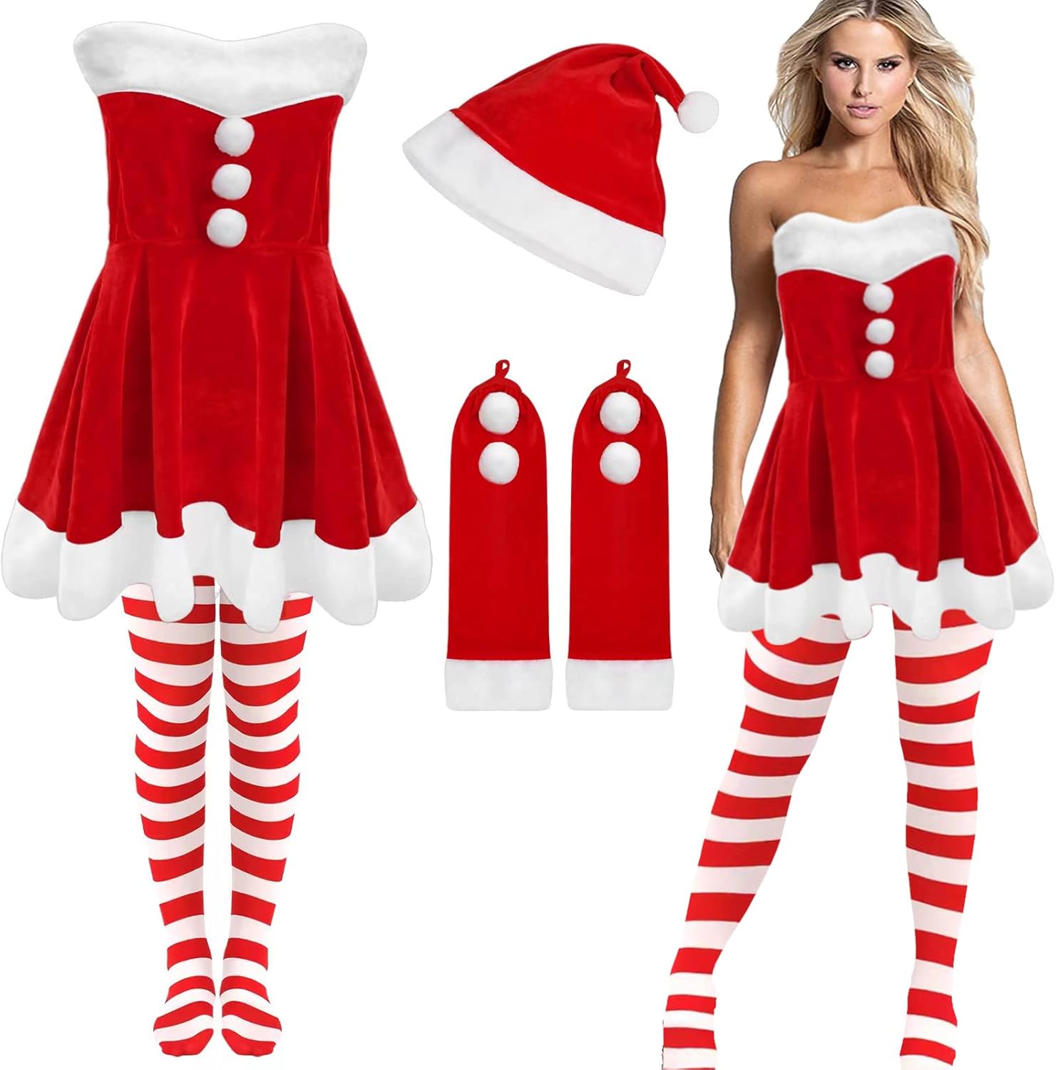 Amazon.com: 4 Pcs Women's Mrs. Santa Claus Costume Sexy Santa Velvet ...