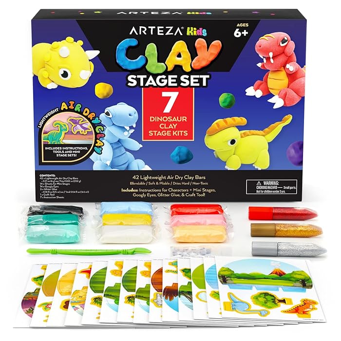 Buy Arteza Kids Air-Dry Clay, 42 Bars, Dinosaur Modeling Clay Kit, 14 ...