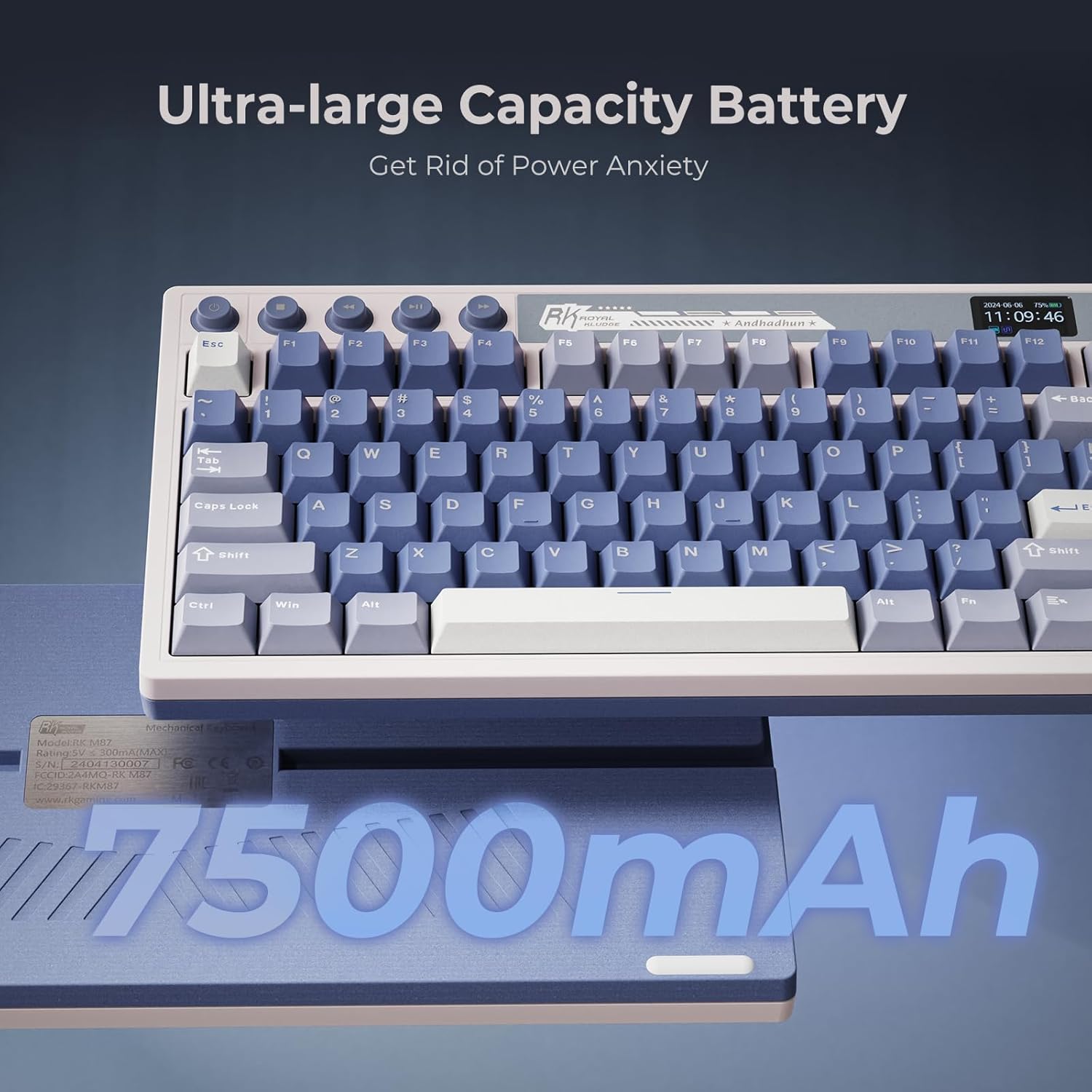 RK ROYAL KLUDGE M87 Wireless Gaming Keyboard with Screen and Dual Knob ...