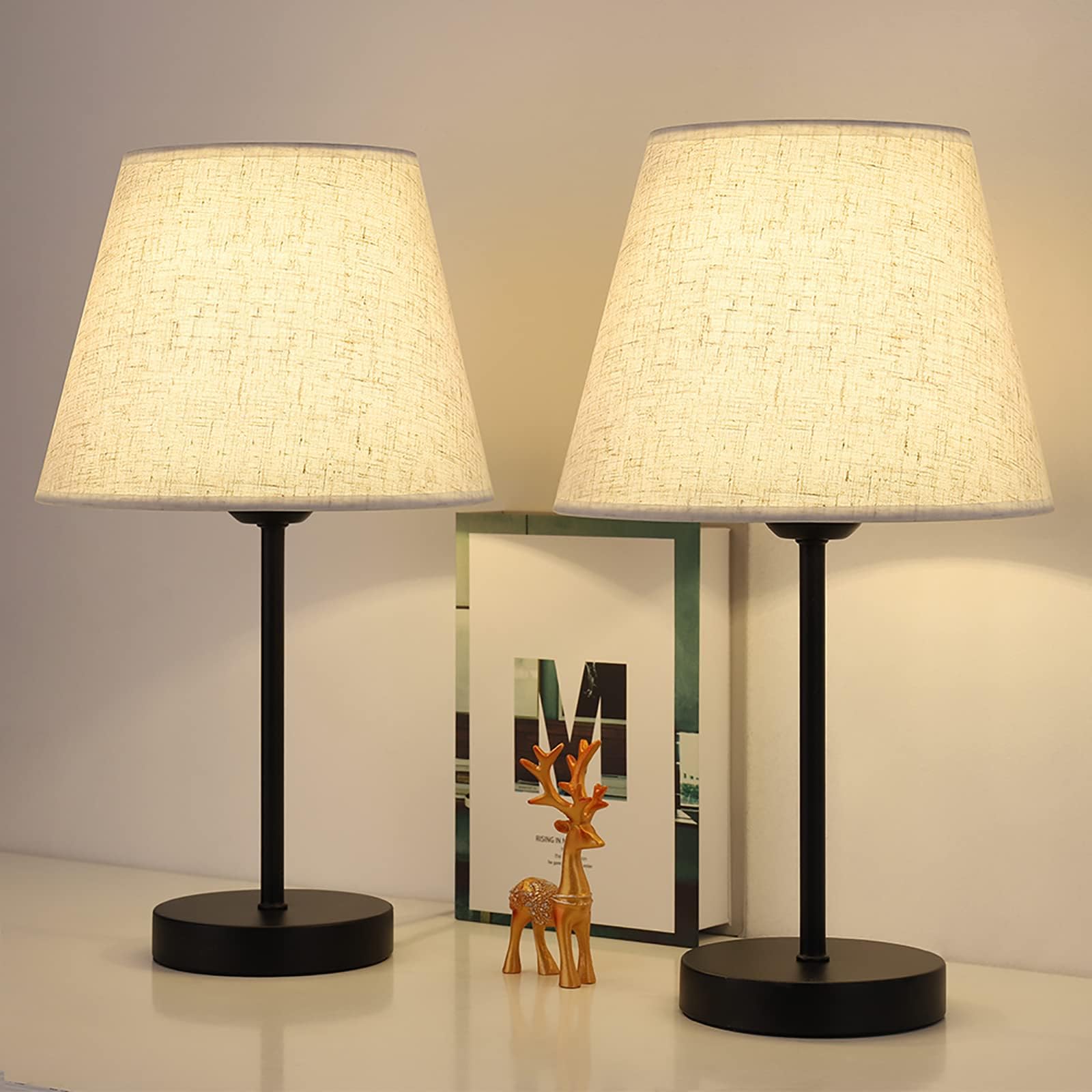 Pair of - Modern Black Chrome Touch Dimmer Bedside Table Lamps with ...