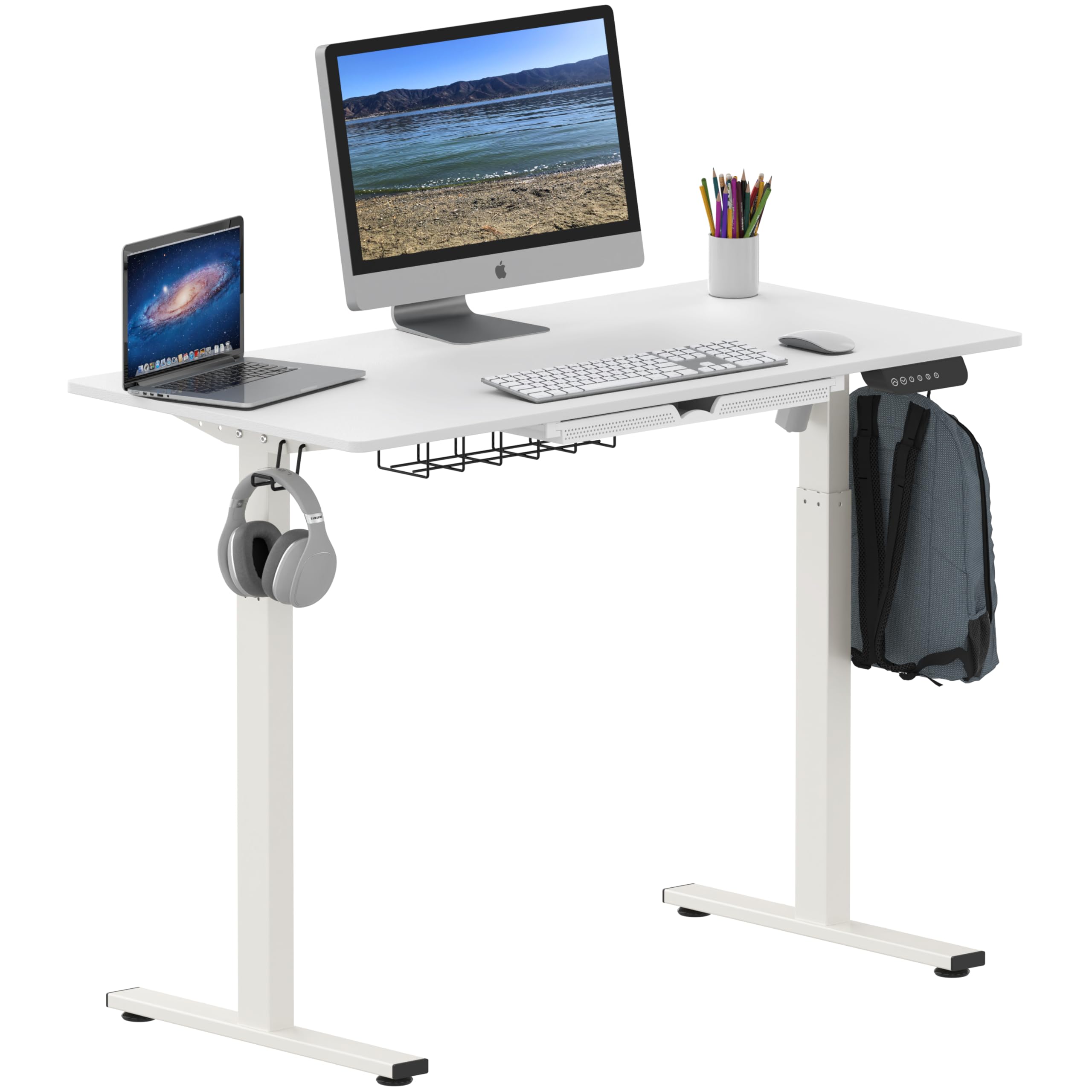 SHW Memory Preset Electric Height Adjustable Standing Desk, 120 x 60 cm ...
