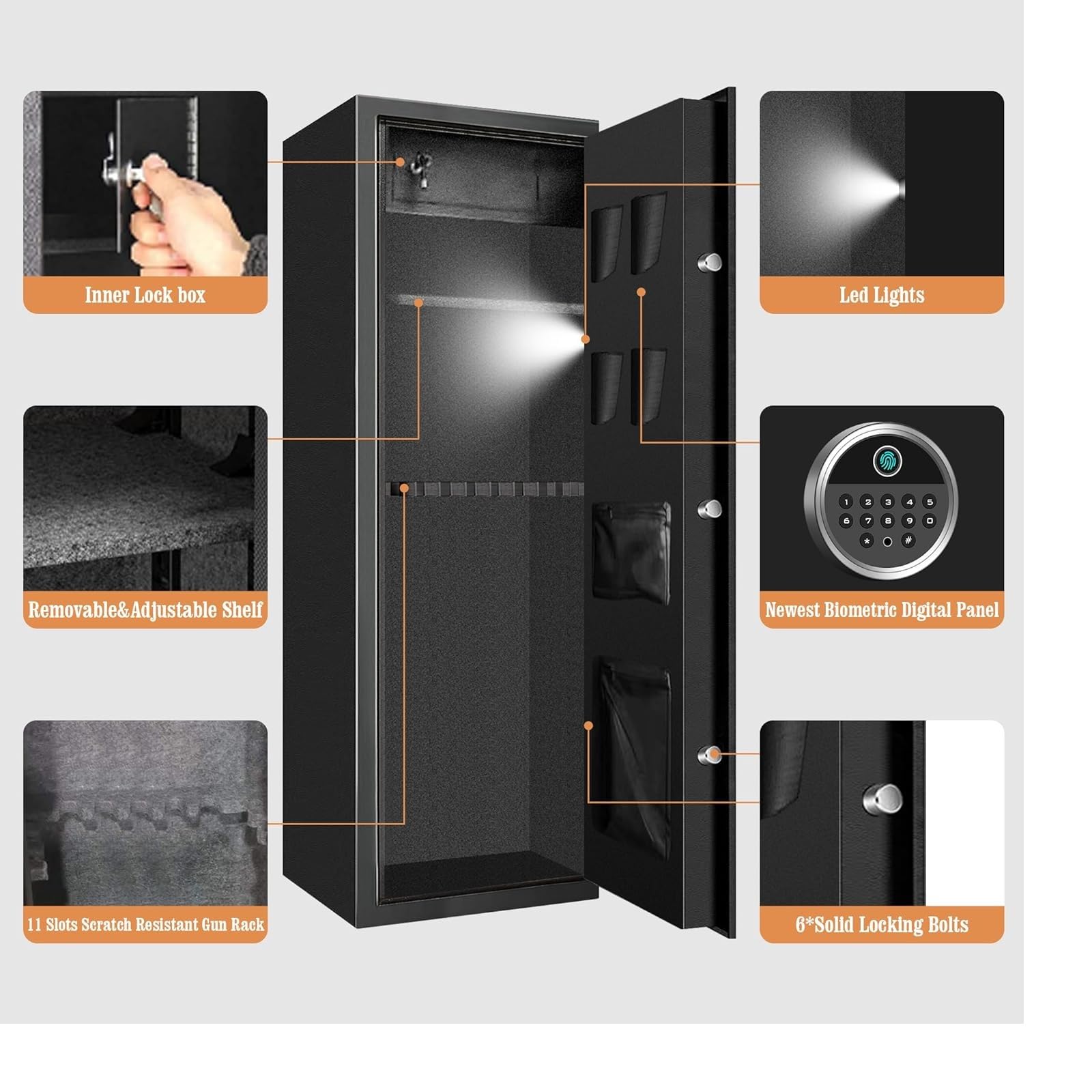 Homirxan [2024 Upgraded] 7-8 Extra Large Biometric Gun Safes for Home ...