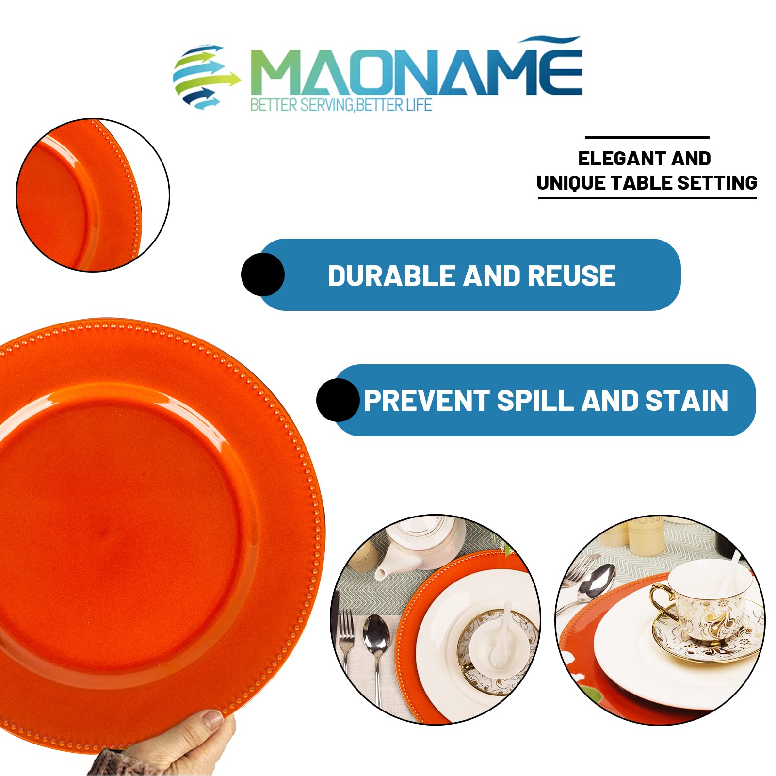 Snapklik.com : MAONAME Orange Charger Plates, Round Dinner Charger