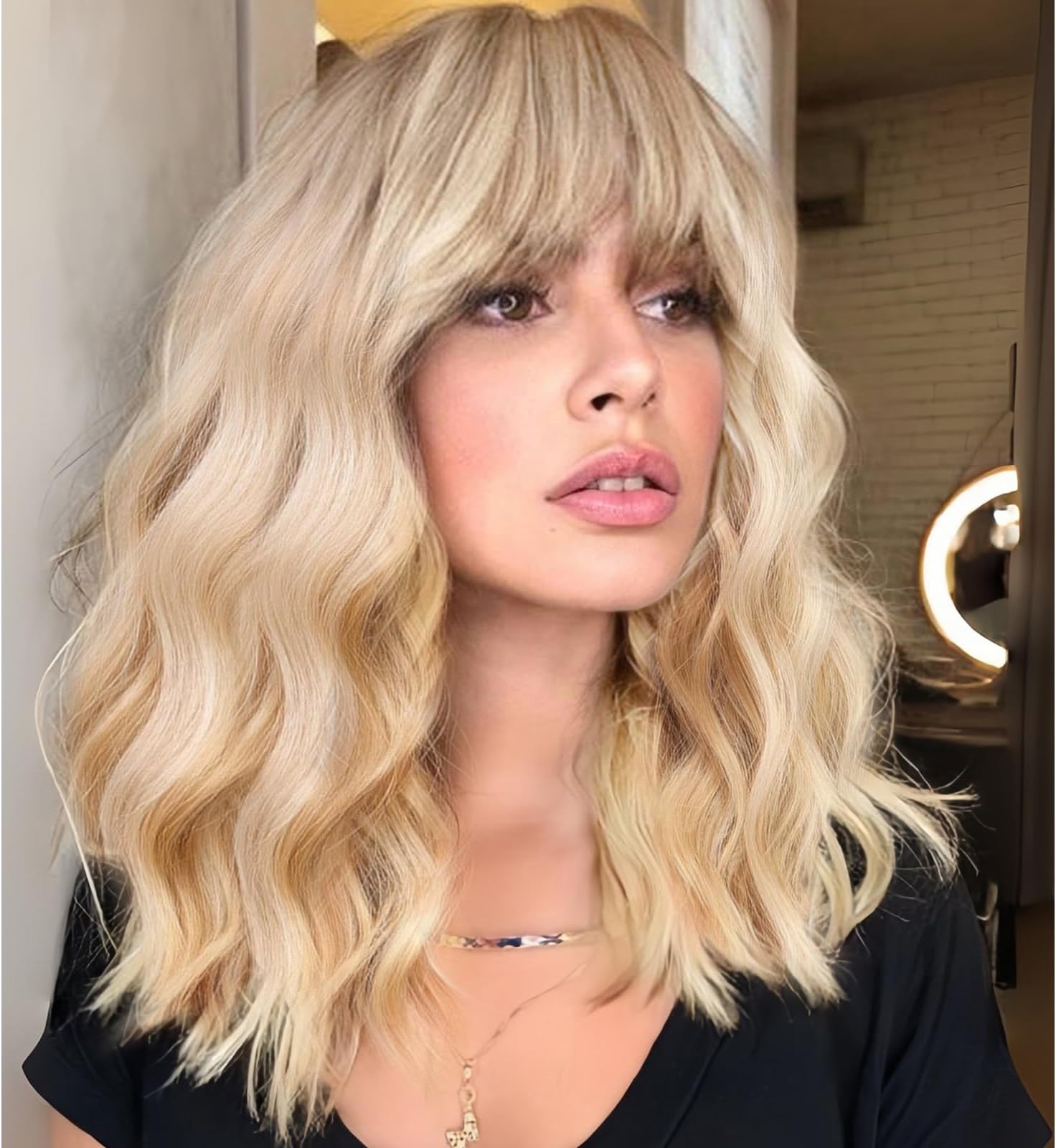 Amazon.com : RENERSHOW Layered Pixie Bob Wig with Bangs Straight Hair ...