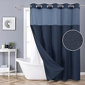 Amazon.com: eachope No Hook Shower Curtain with Snap-in Fabric Liner Set,Slub Textured Fabric ...