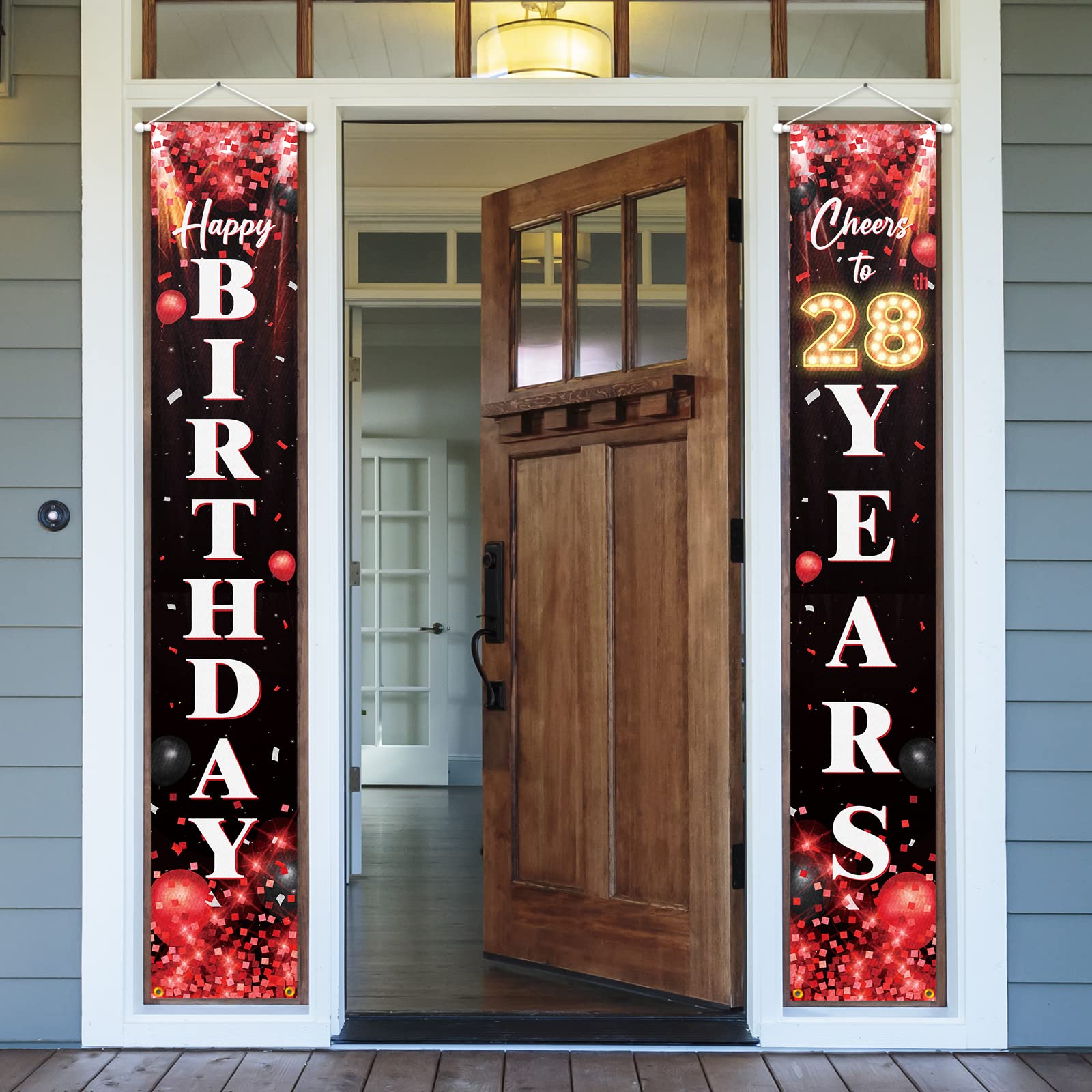 Amazon.com: Happy 28th Birthday Porch Sign Door Banner Decor Red and ...