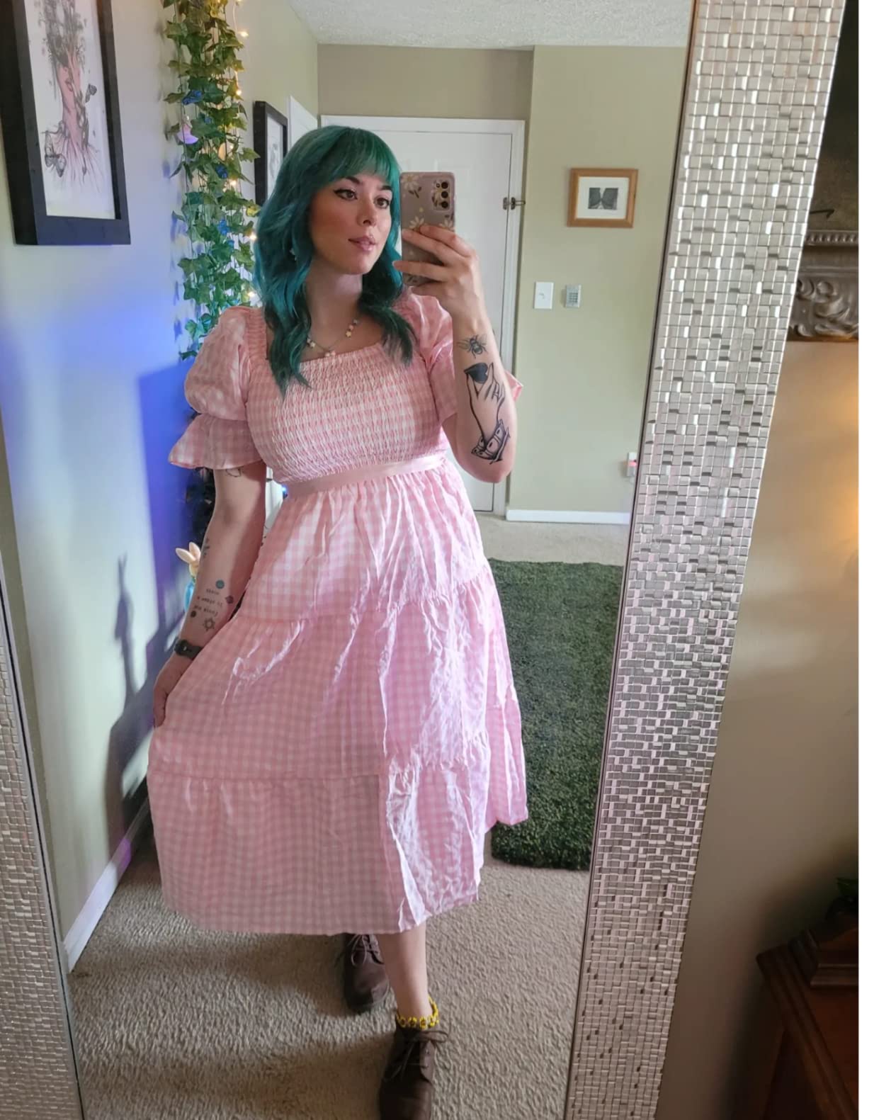 $10/mo - Finance ZESICA Women's 2023 Bohemian Summer Plaid Square Neck ...