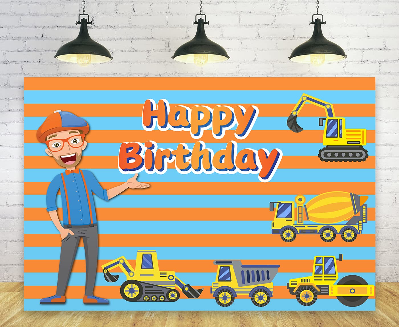 Blippi Backdrop For Birthday Party Decorations Orange And Blue Stripe ...