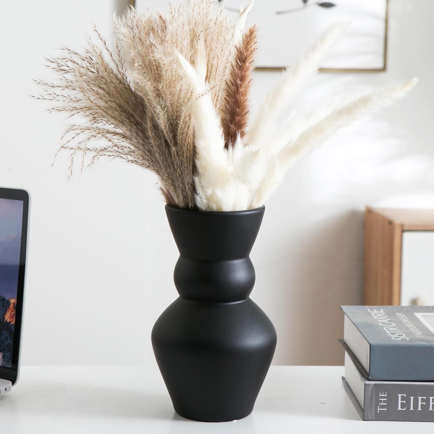 Amazon.com: Tenforie Black Ceramic Vase, Modern Dried Flower Vase ...