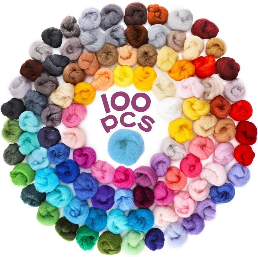 MSYU Needle Felting Wool - 100 Colors Wool Roving for Felting Wool Yarn ...