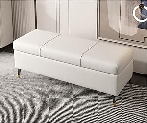 Rectangular Faux Leather Ottoman Storage Bench with Pu Leather Cushion ...