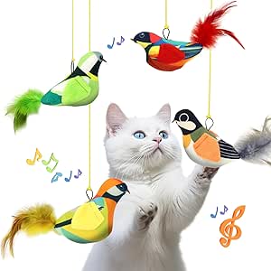 Amazon.com: 4PCS Interactive Hanging Bird Cat Toys Set - with Catnip, Realistic Chirping ...