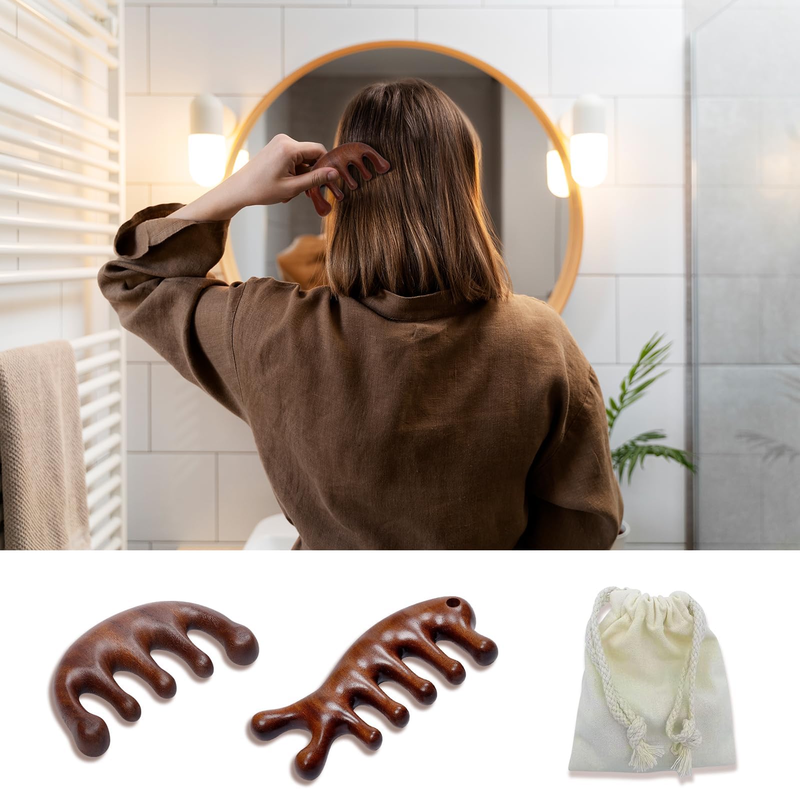 Amazon.com : Healifty Natural Horn Comb Head Scalp Massager Portable ...