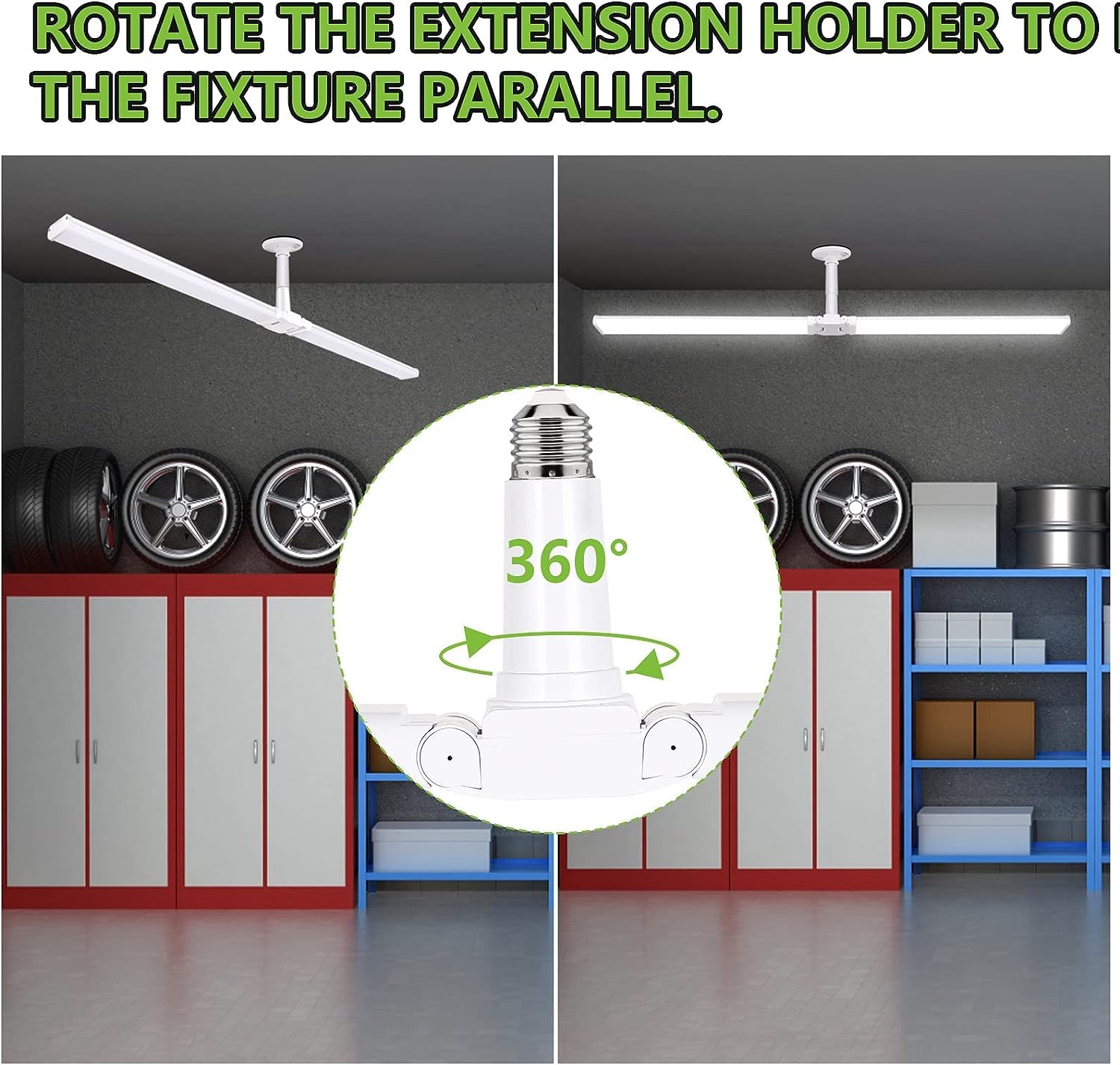 2 Pack 4FT LED Shop Light, Deformable LED Shop Light, E26 Base Easy ...