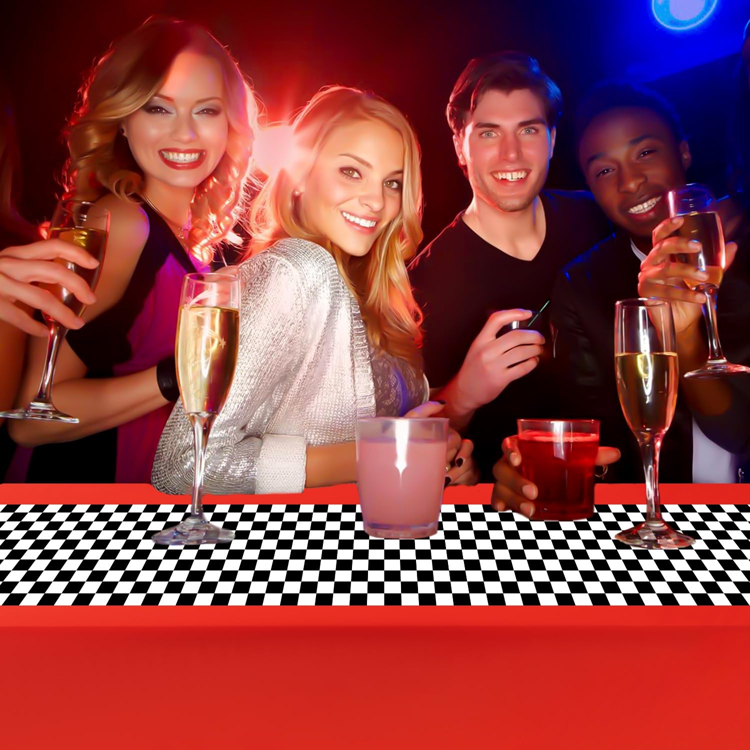 Snapklik.com : Black And White Checkered Flag Tablecloth, 3Pcs Plastic ...