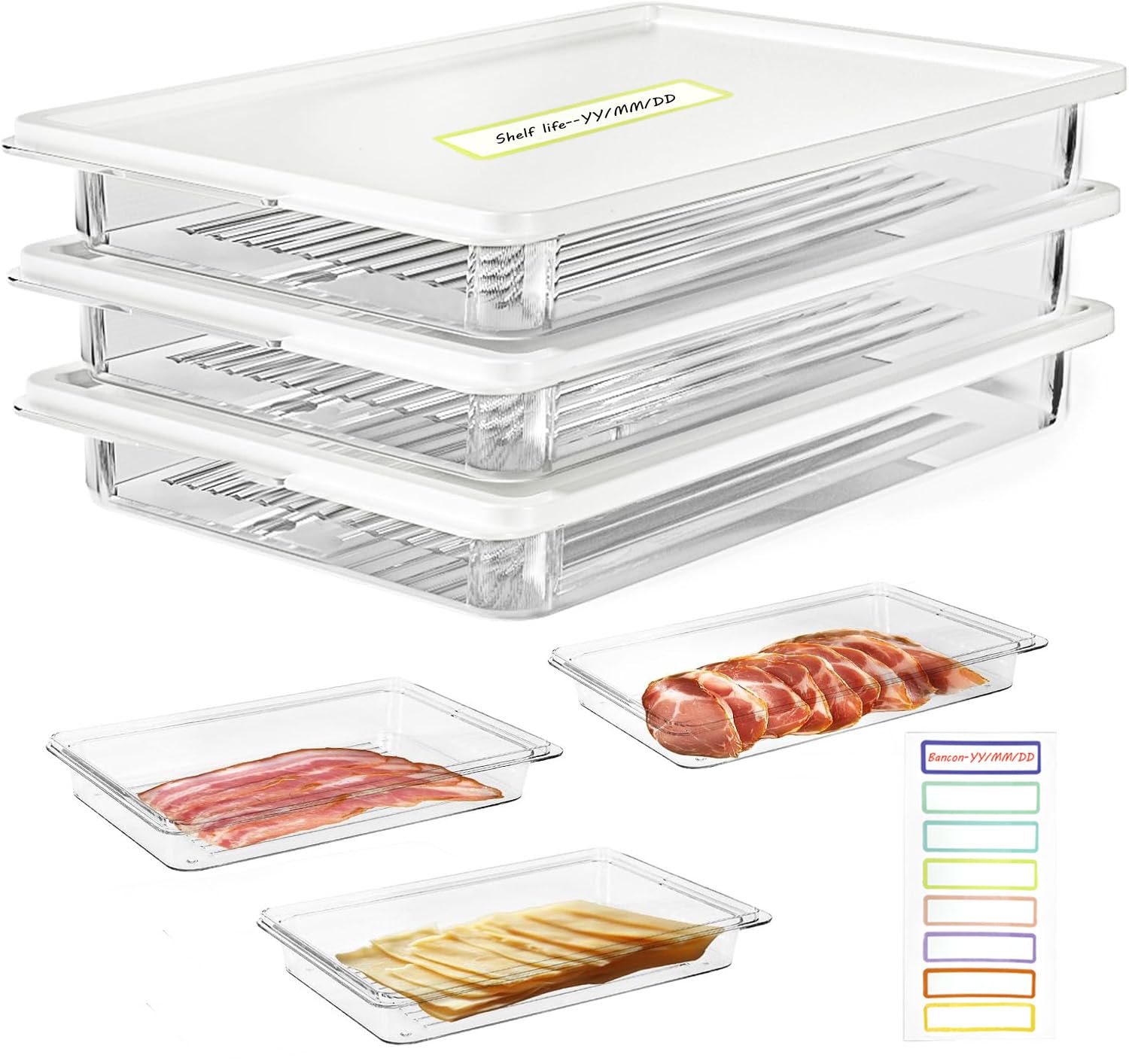 Amazon.com: Deli Meat Container for Fridge with Labels,Clear Bacon ...