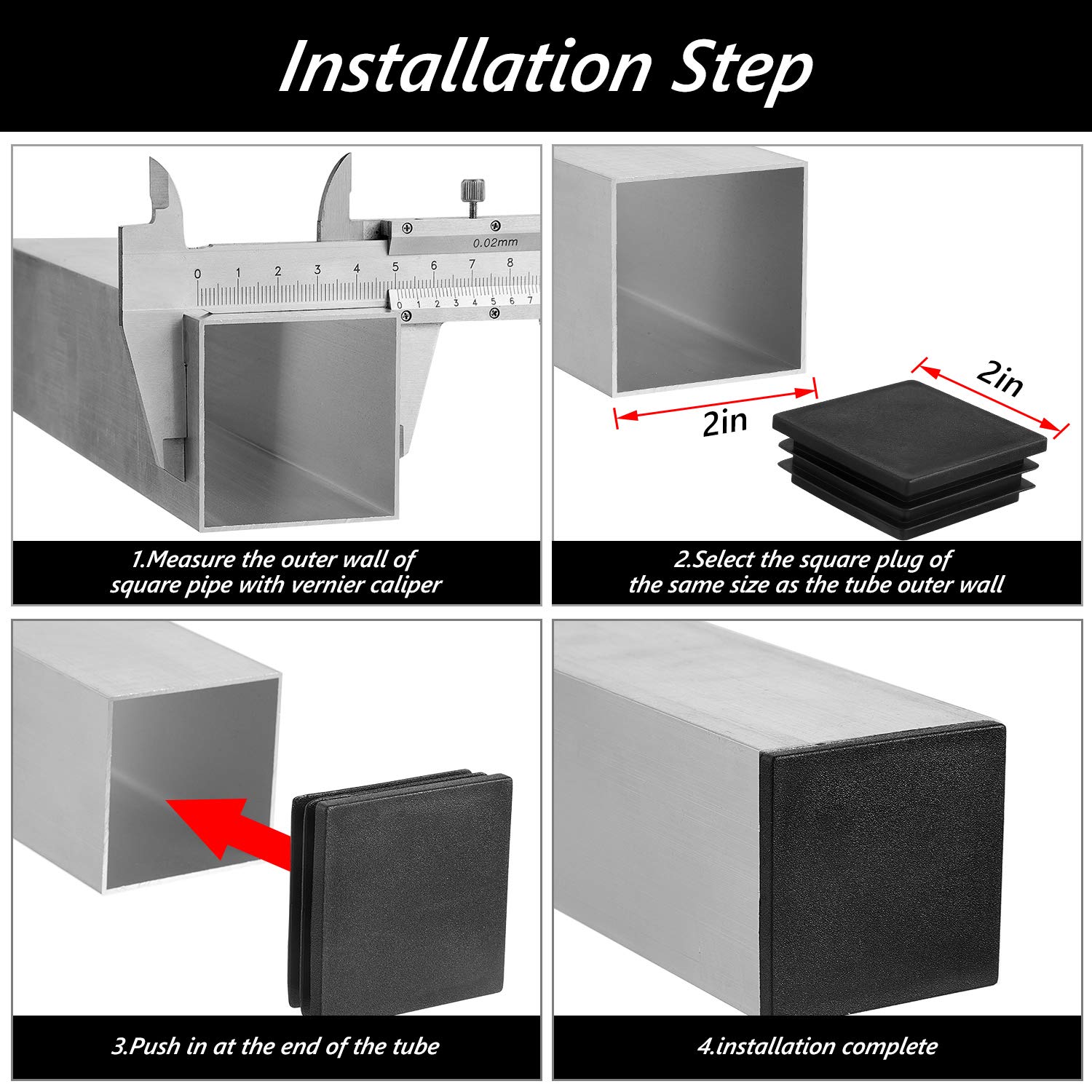 Snapklik.com : 20 Pack 2 Inch Square Tube End Cap Plastic Plugs Tube ...