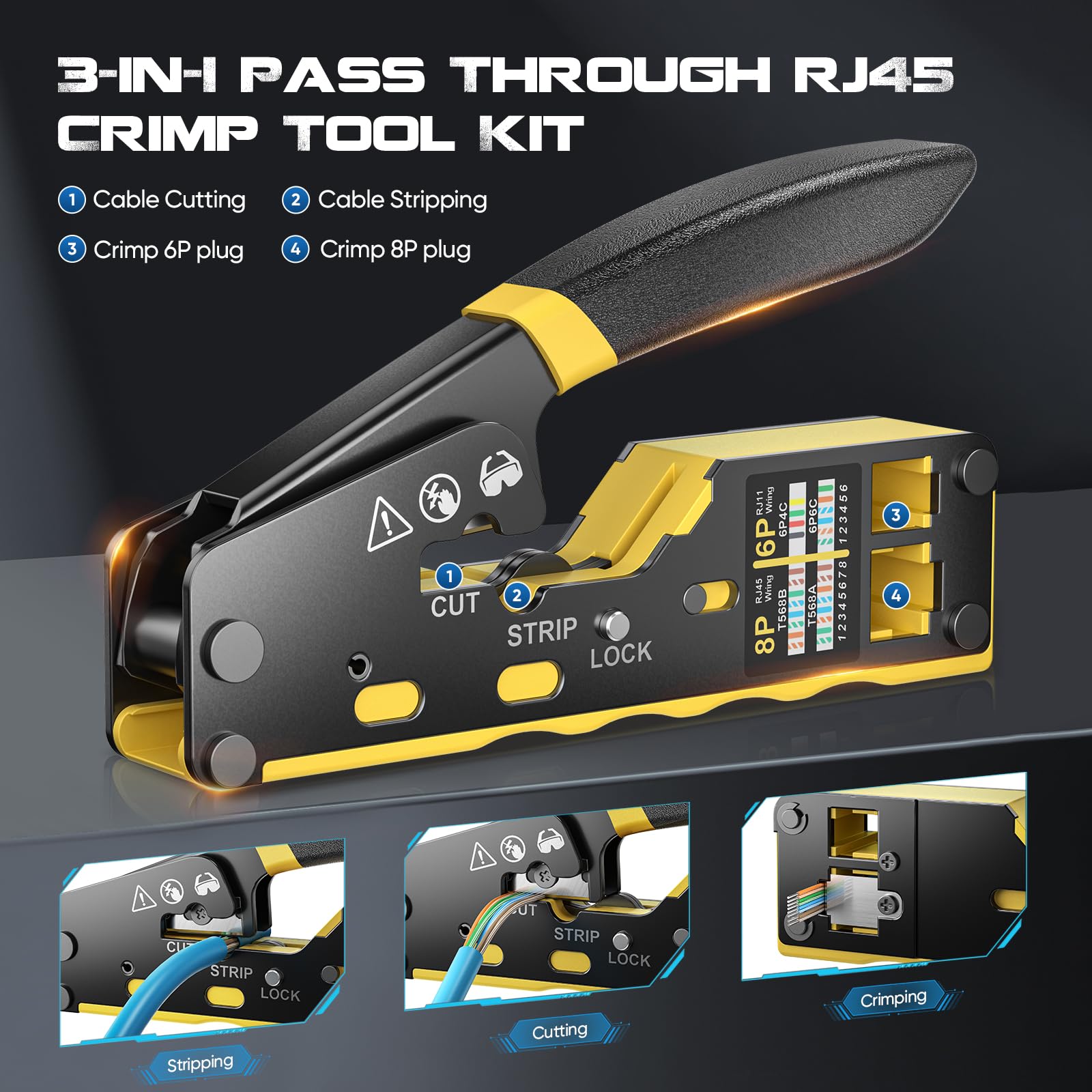 RJ45 Crimp Tool Kit, 3-in-1 Straight Ethernet Crimper Set, RJ45 Crimp ...